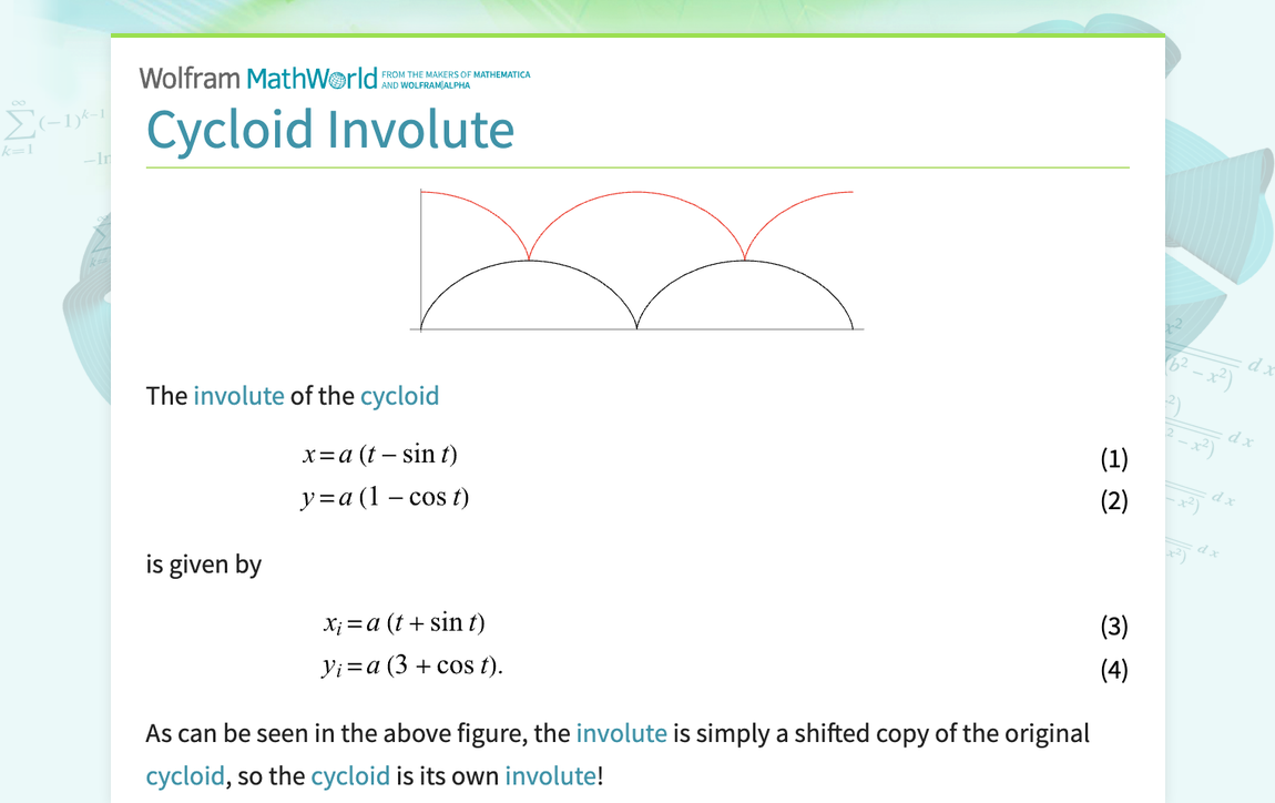 Cycloid Involute -- from Wolfram MathWorld