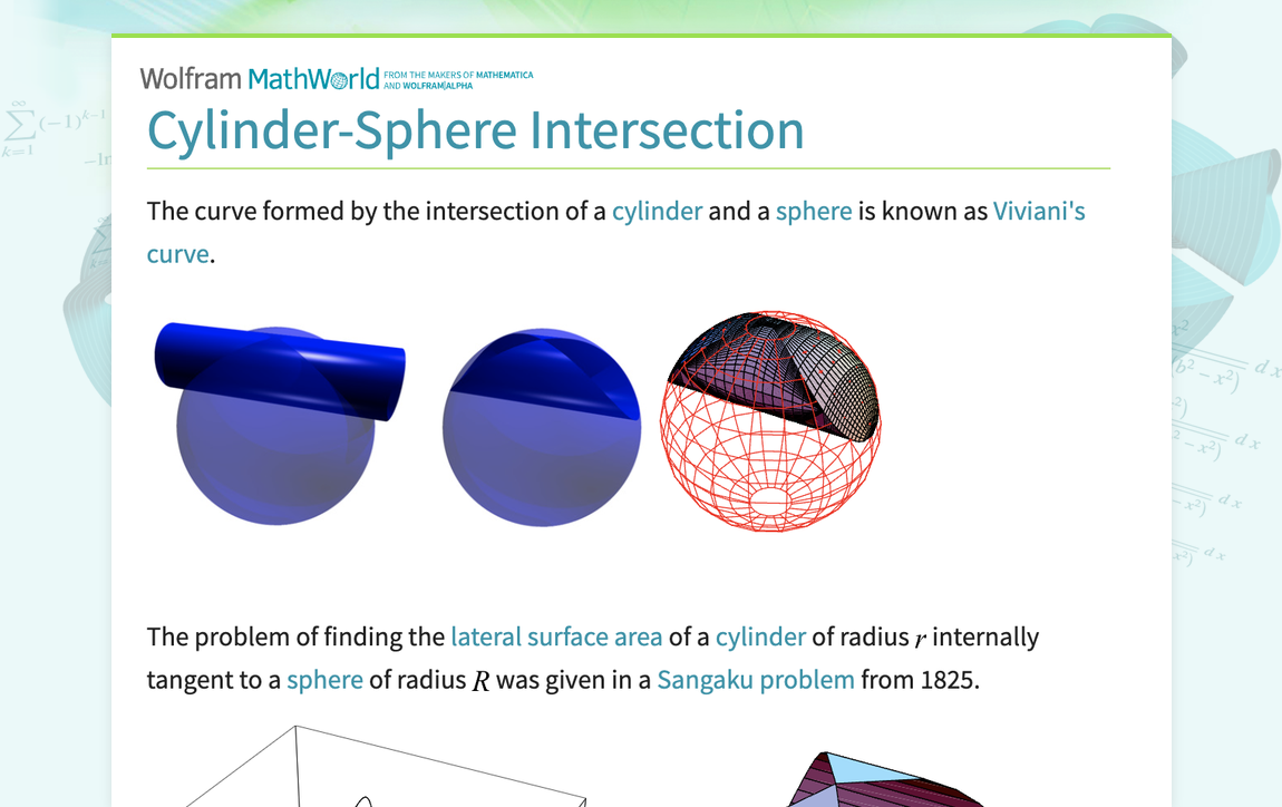 Cylinder Sphere Intersection From Wolfram Mathworld