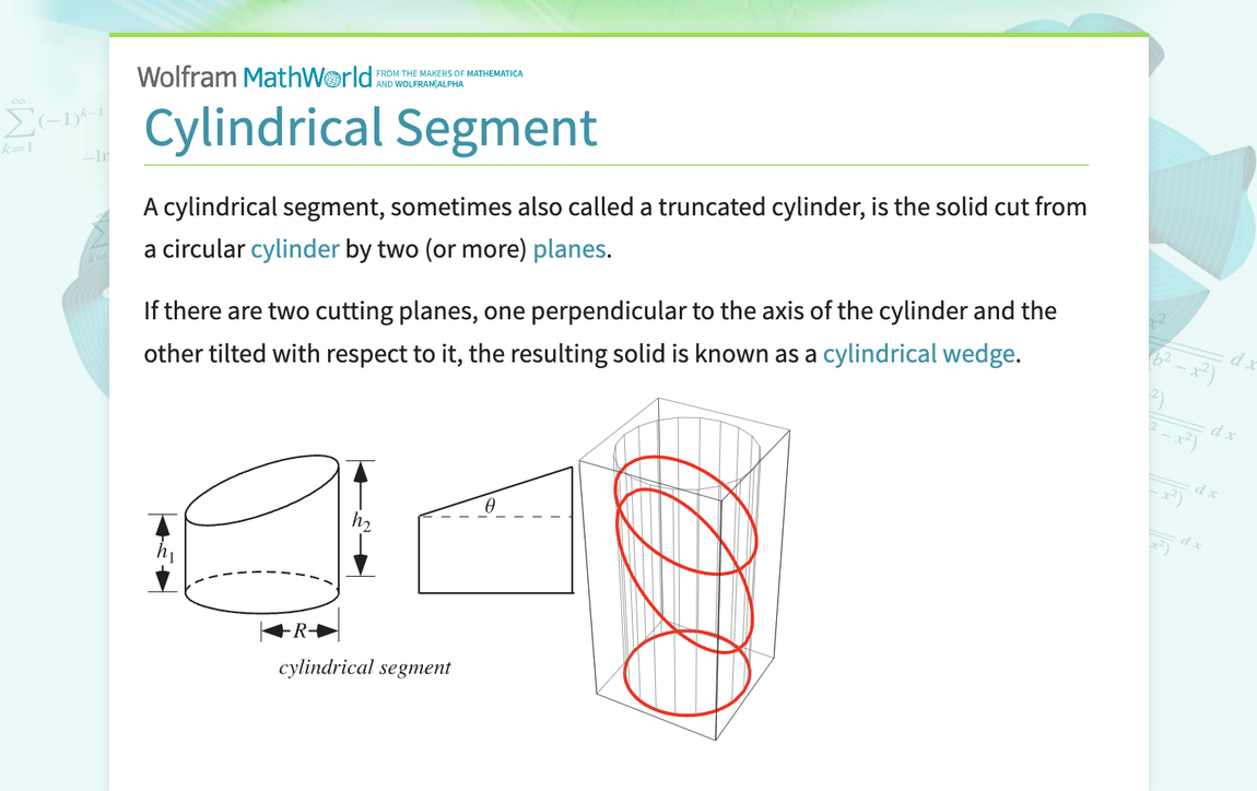 Cylindrical Segment -- from Wolfram MathWorld