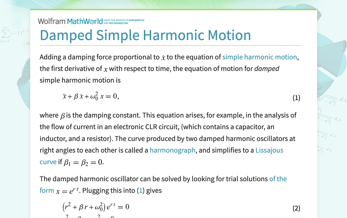 Simple Harmonic Oscillator Formulas