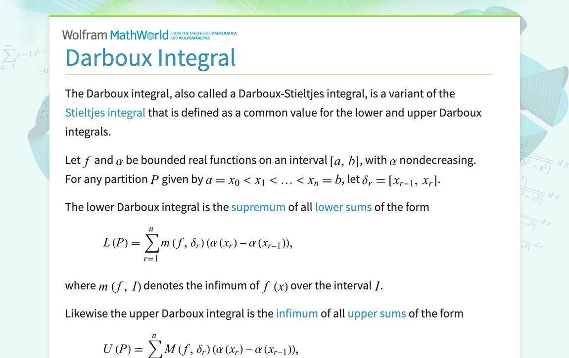 Darboux Integral -- from Wolfram MathWorld