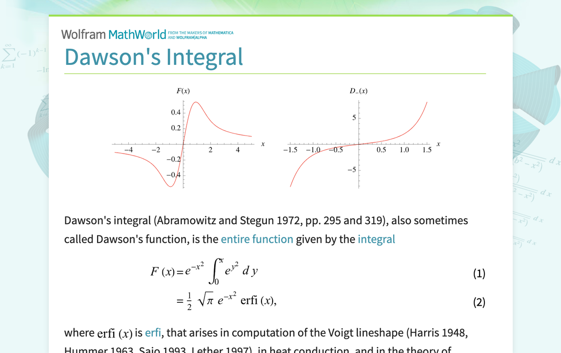 Dawson's Integral -- from Wolfram MathWorld