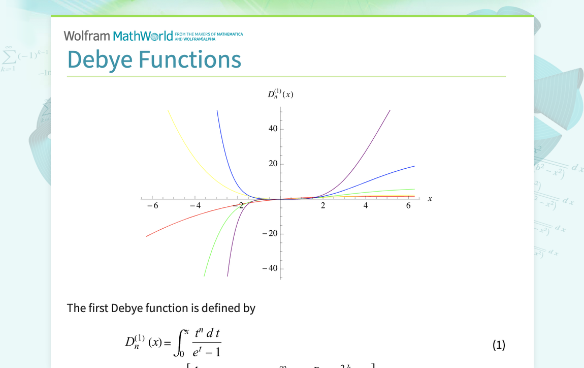 Debye Functions -- from Wolfram MathWorld