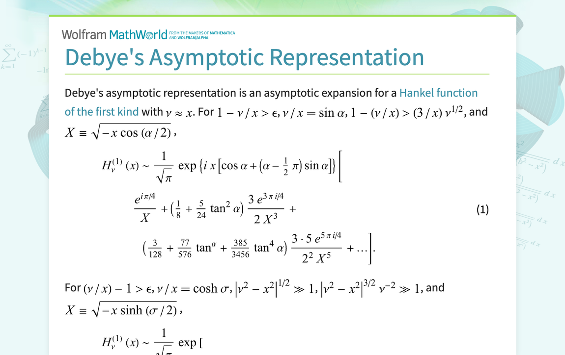 Debye's Asymptotic Representation -- from Wolfram MathWorld