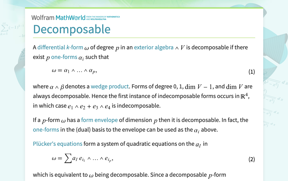 Decomposable From Wolfram Mathworld