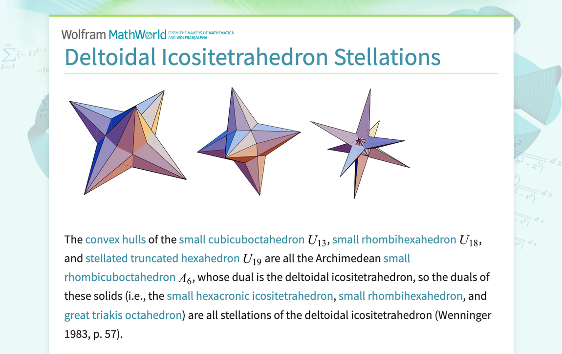 Deltoidal Icositetrahedron Stellations -- from Wolfram MathWorld