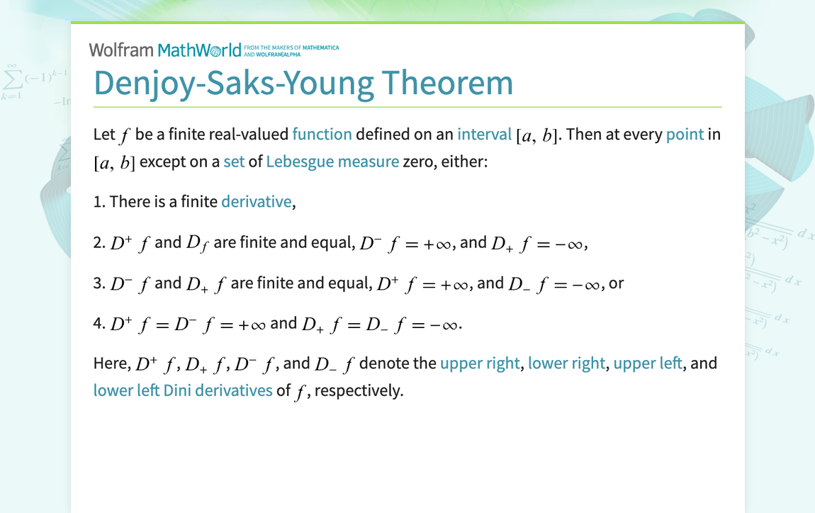 Denjoy-Saks-Young Theorem -- from Wolfram MathWorld