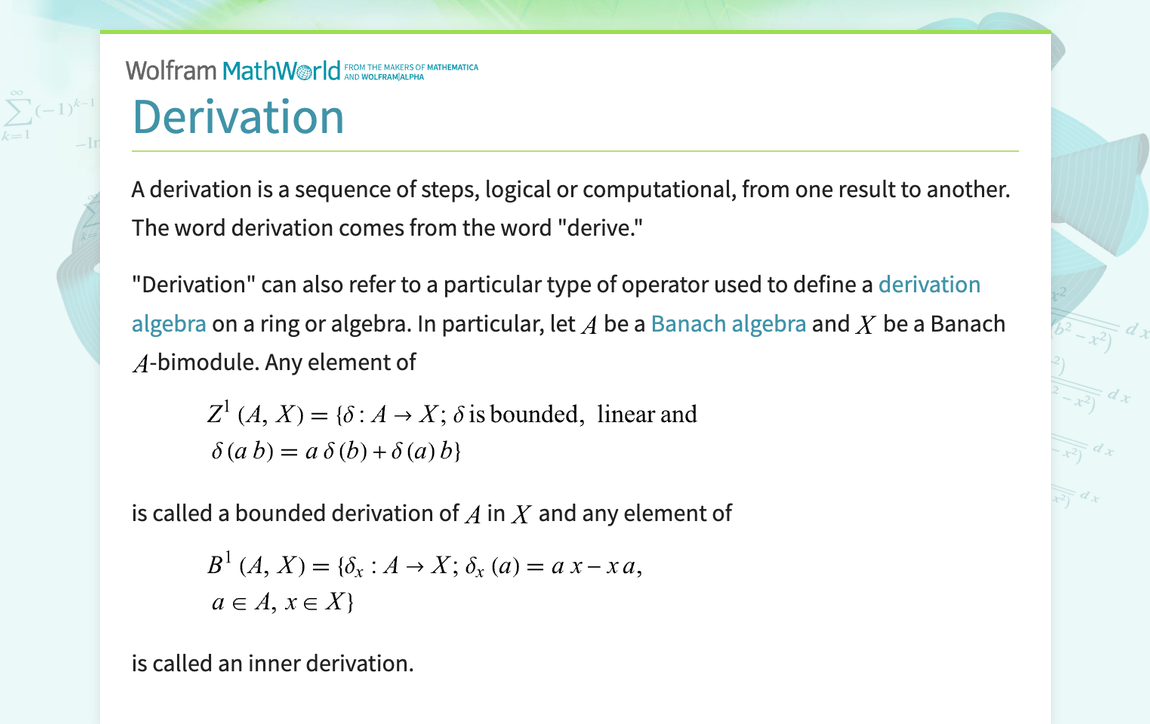 Derivation -- from Wolfram MathWorld