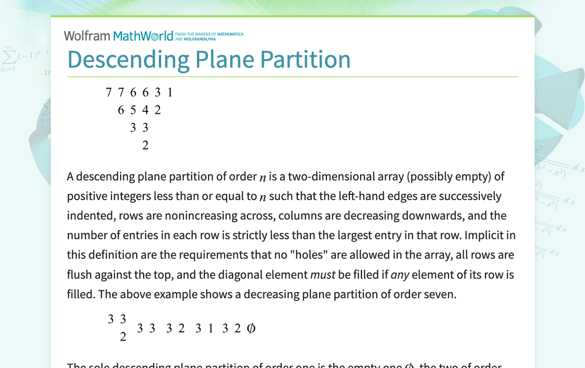 Descending Plane Partition -- from Wolfram MathWorld