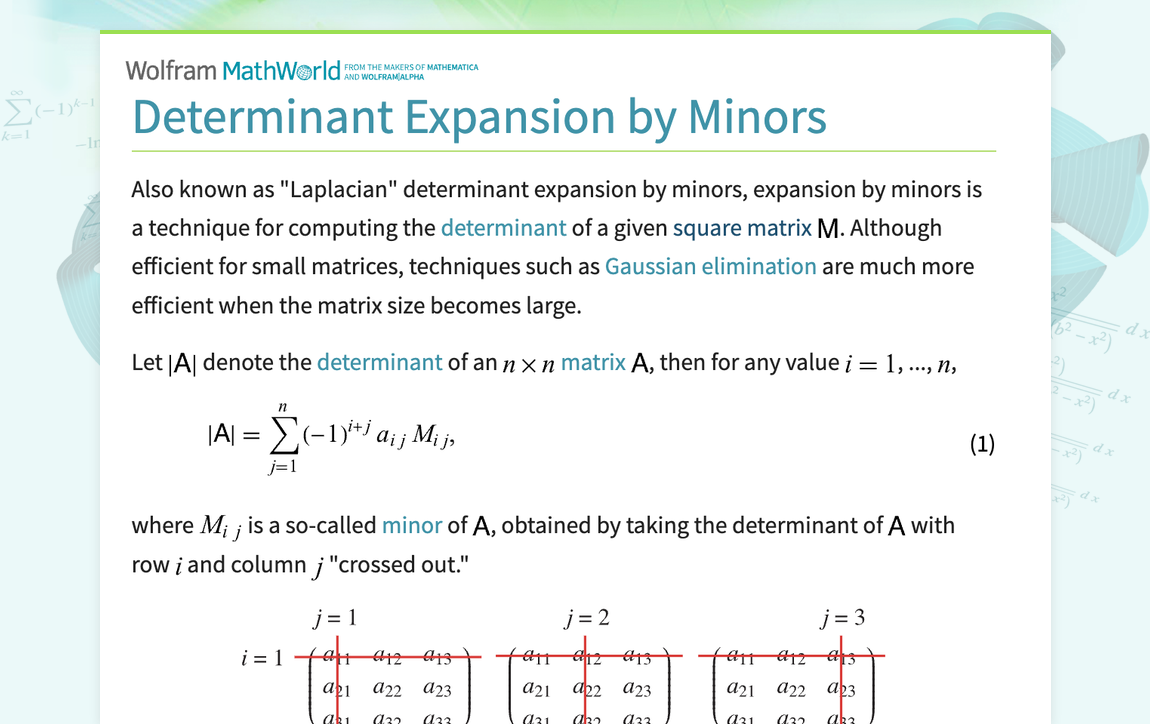 Determinant Expansion by Minors -- from Wolfram MathWorld