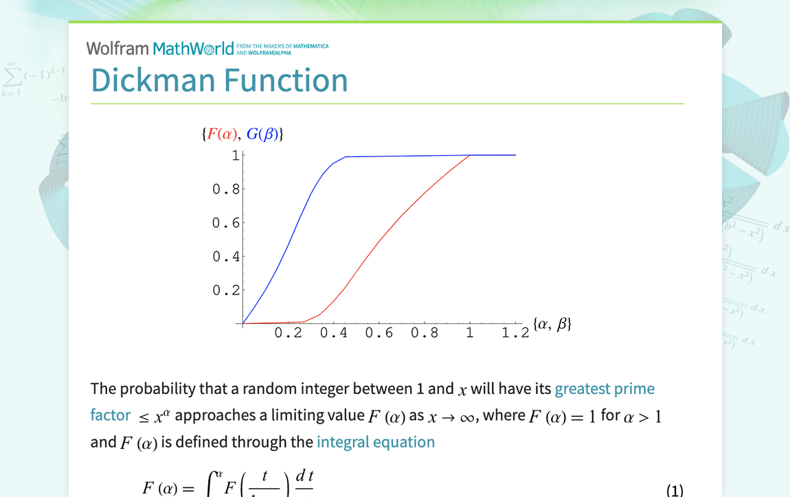 Dickman Function -- from Wolfram MathWorld
