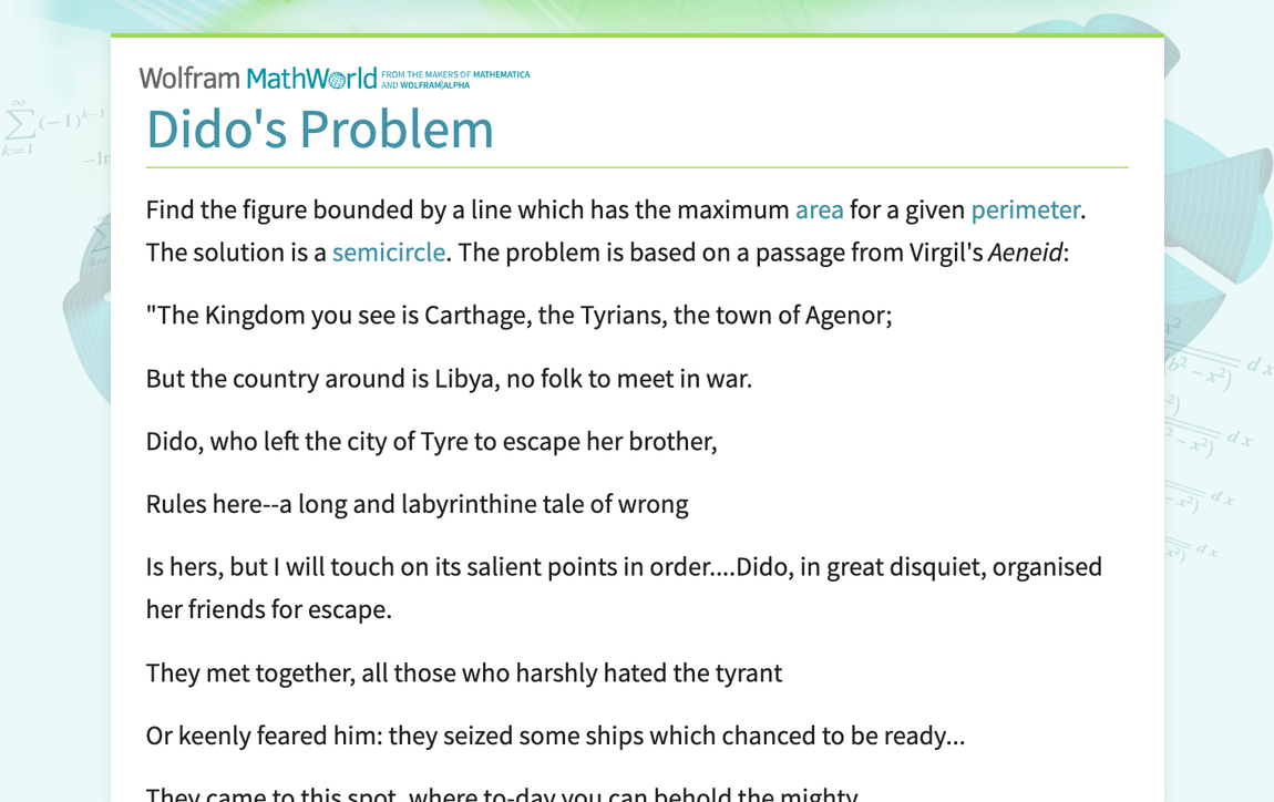 Dido's Problem -- from Wolfram MathWorld