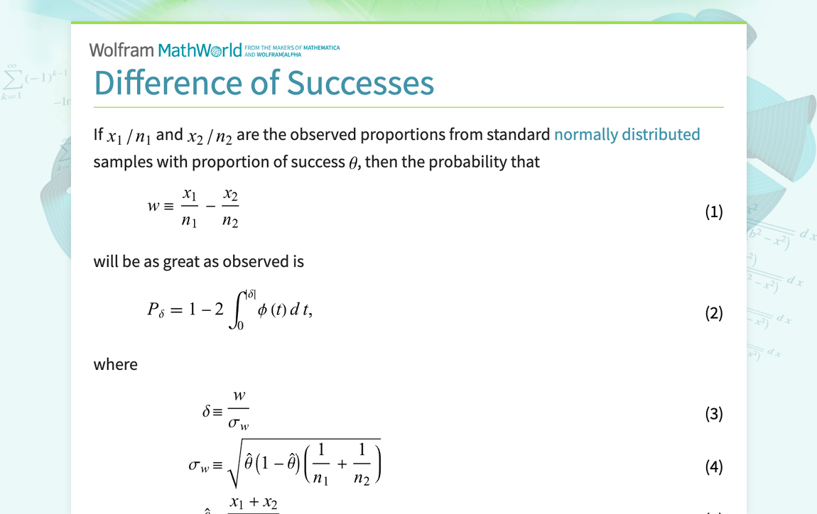 Difference of Successes -- from Wolfram MathWorld