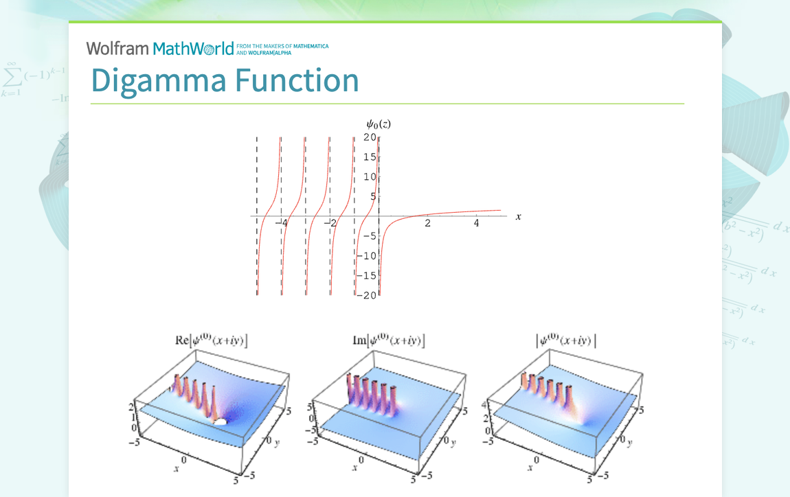 Digamma Function From Wolfram Mathworld