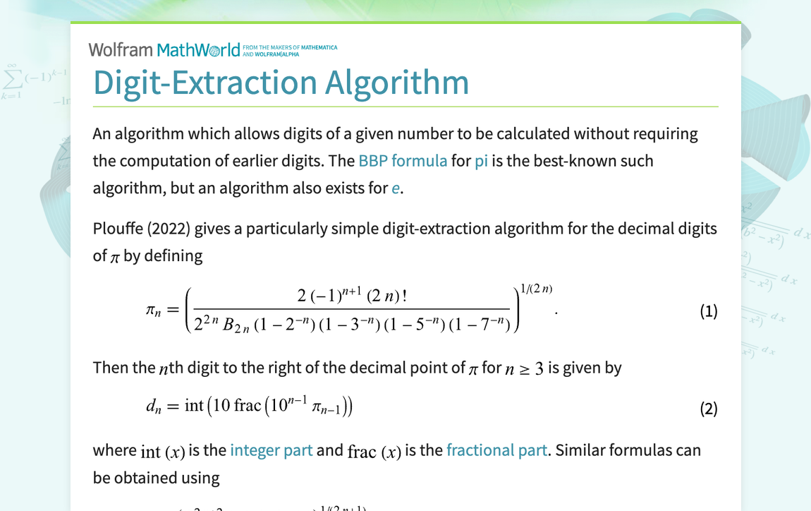 Digit Extraction Algorithm From Wolfram Mathworld