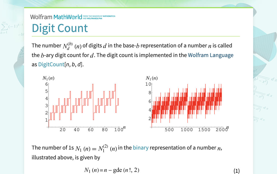 Digit Count -- from Wolfram MathWorld