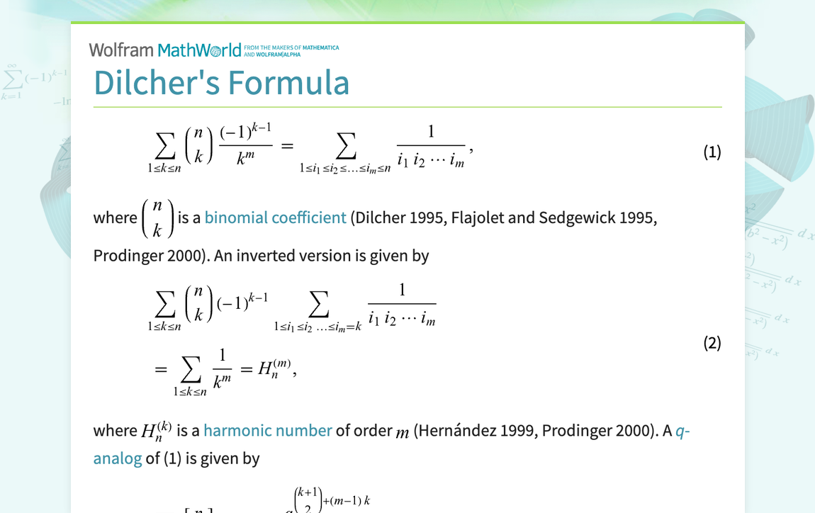 Dilcher's Formula -- from Wolfram MathWorld