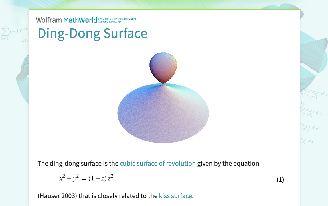 Ding-Dong Surface -- from Wolfram MathWorld