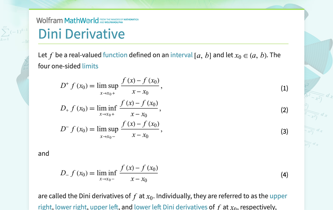Dini Derivative -- from Wolfram MathWorld
