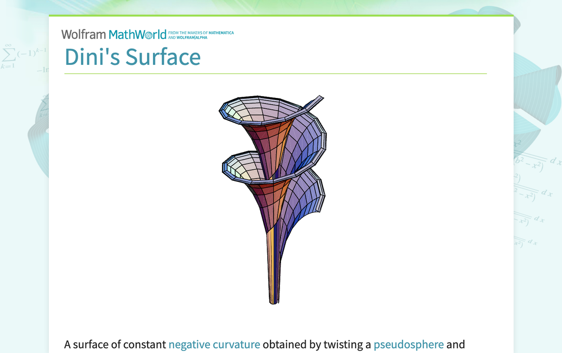 Dini's Surface -- from Wolfram MathWorld
