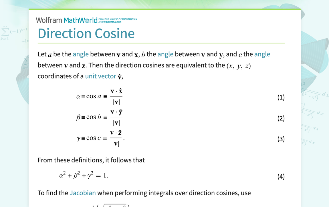 Direction Cosine -- from Wolfram MathWorld