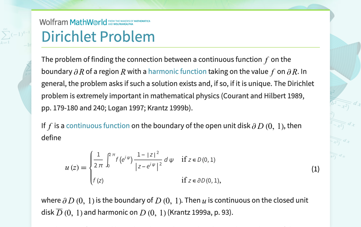 Dirichlet Problem -- from Wolfram MathWorld