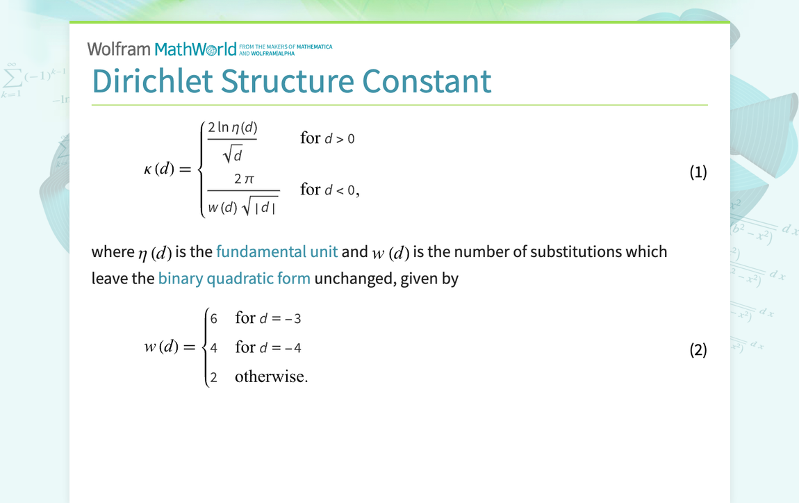 Dirichlet Structure Constant -- from Wolfram MathWorld