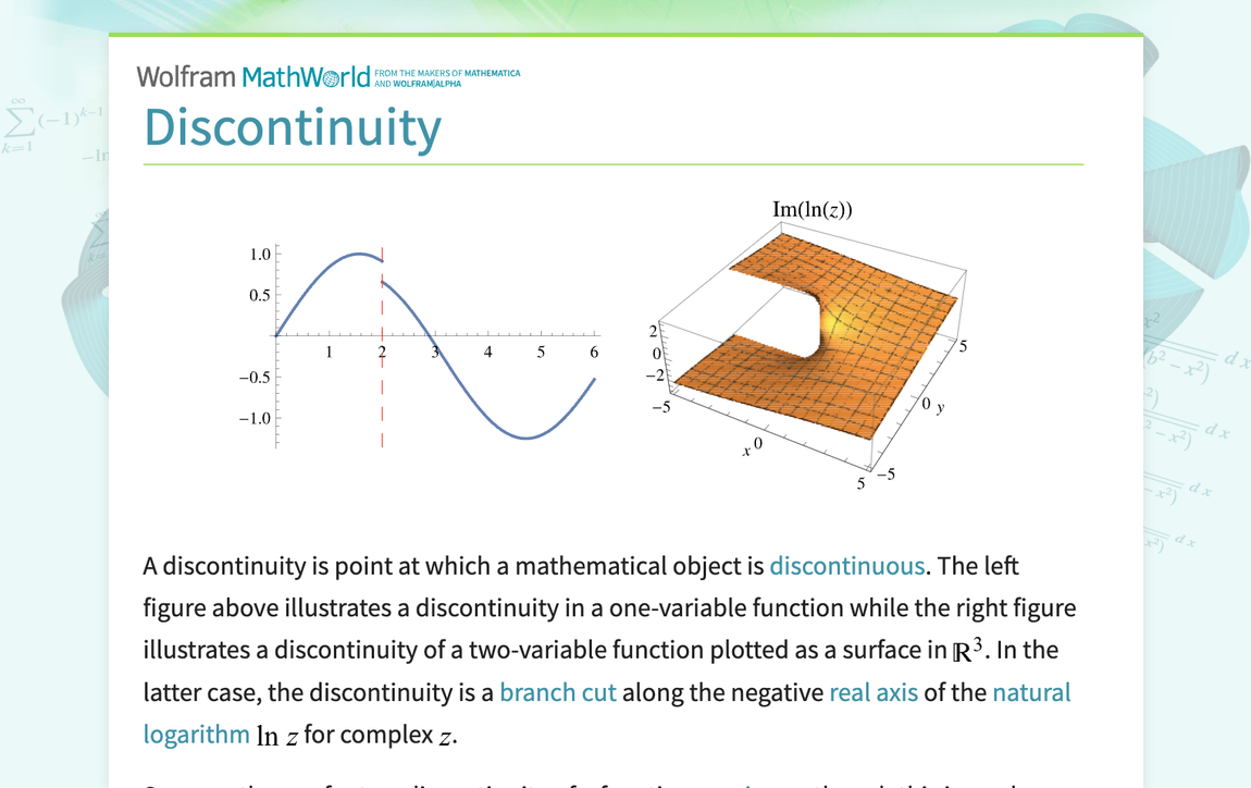 Discontinuity -- from Wolfram MathWorld