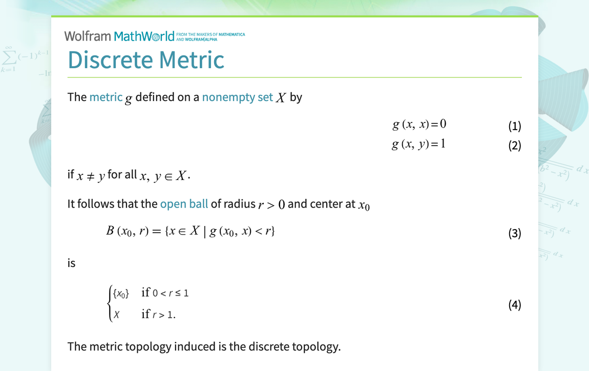 Discrete Metric -- from Wolfram MathWorld