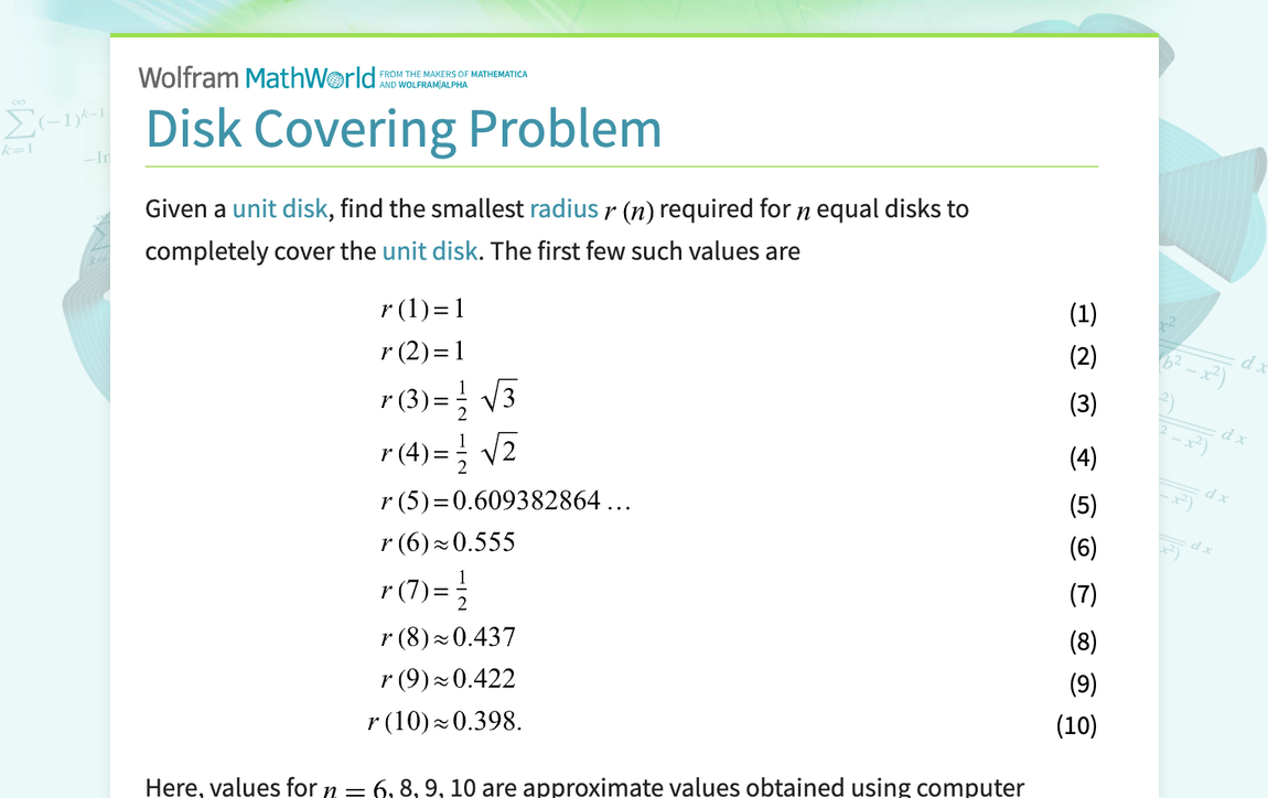 Disk Covering Problem -- from Wolfram MathWorld