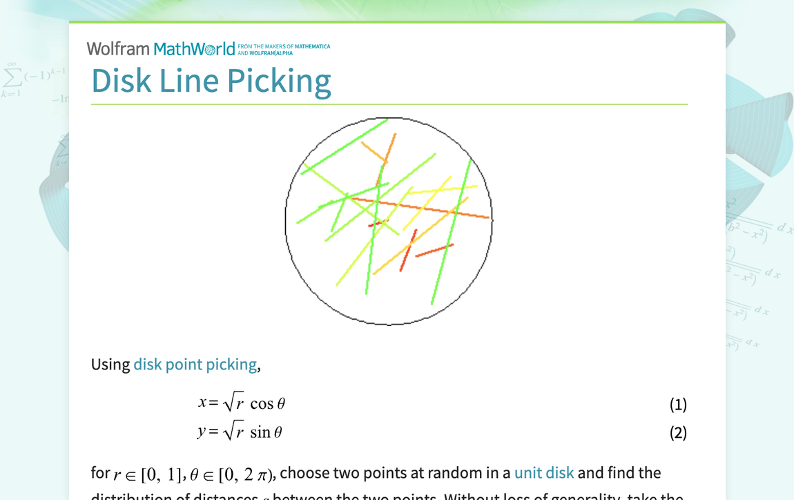 Disk Line Picking -- from Wolfram MathWorld