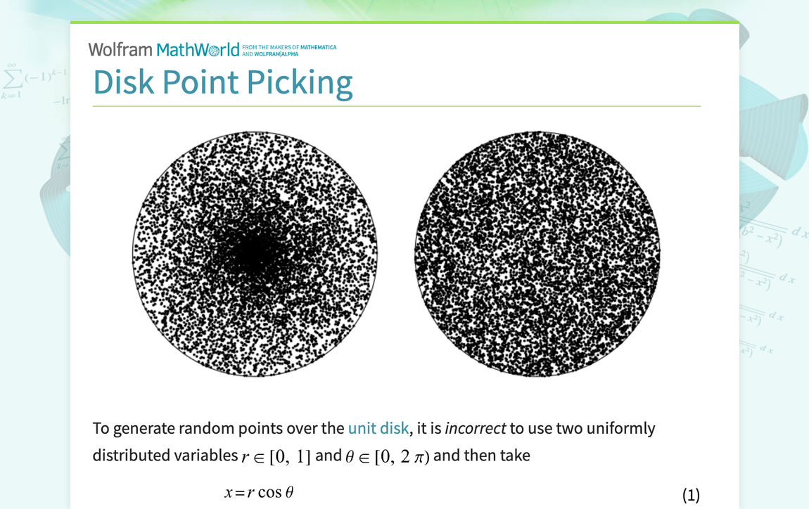 Disk Point Picking -- from Wolfram MathWorld