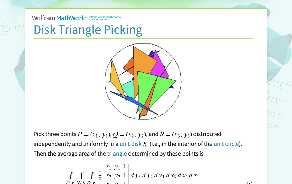Disk Triangle Picking -- from Wolfram MathWorld