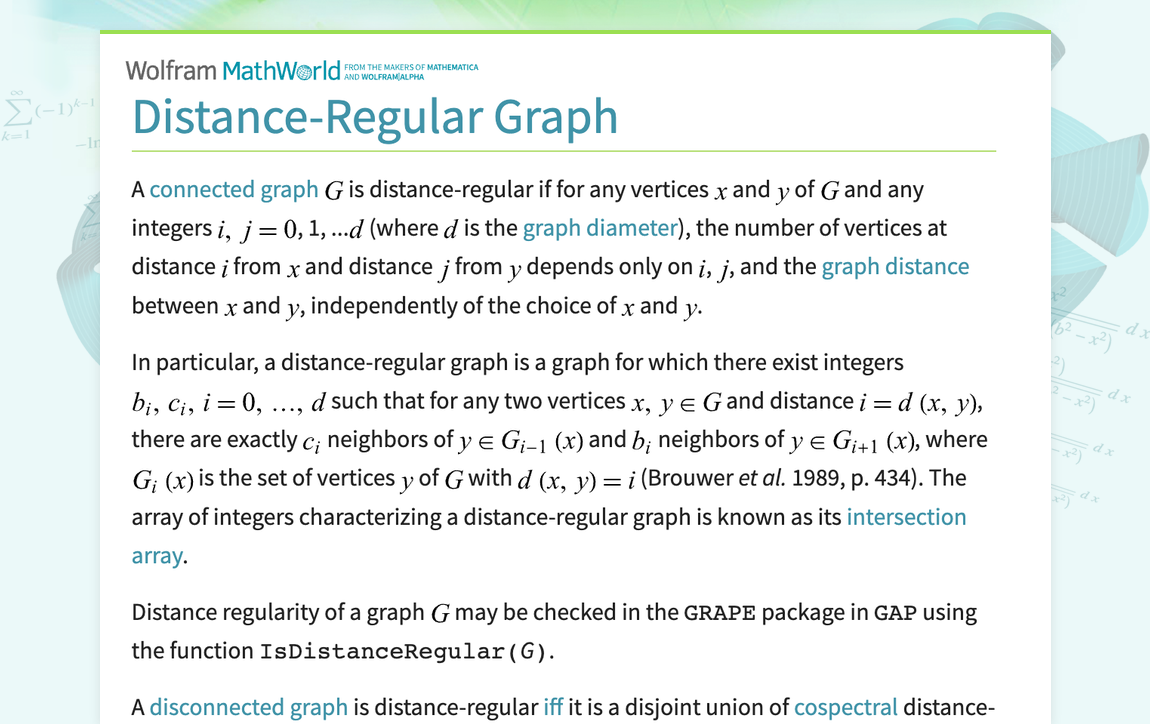 Distance-Regular Graph -- from Wolfram MathWorld
