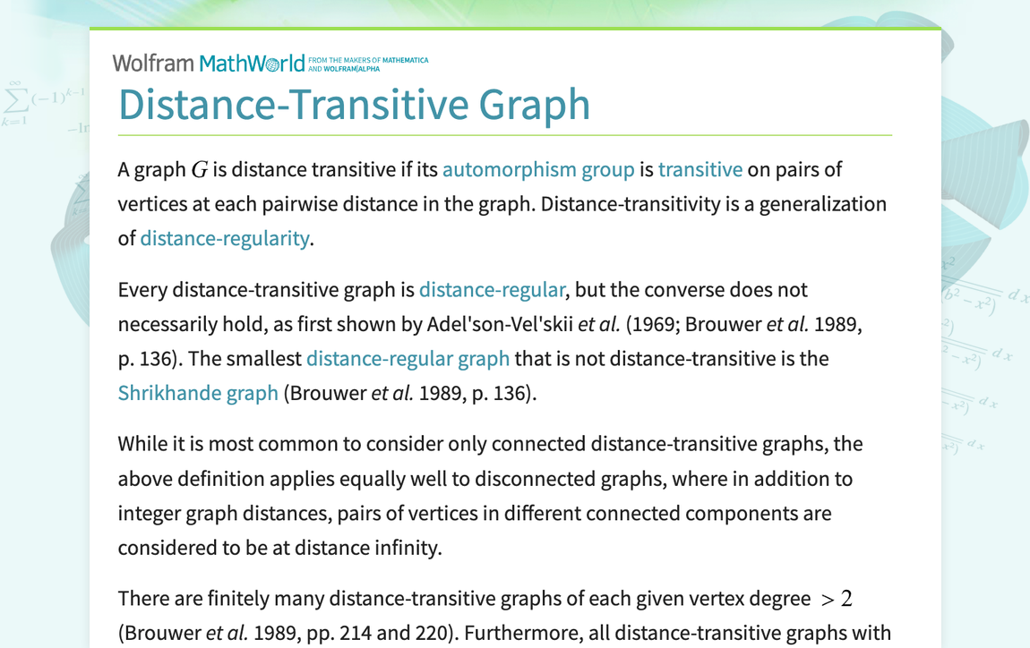 Distance-Transitive Graph -- from Wolfram MathWorld