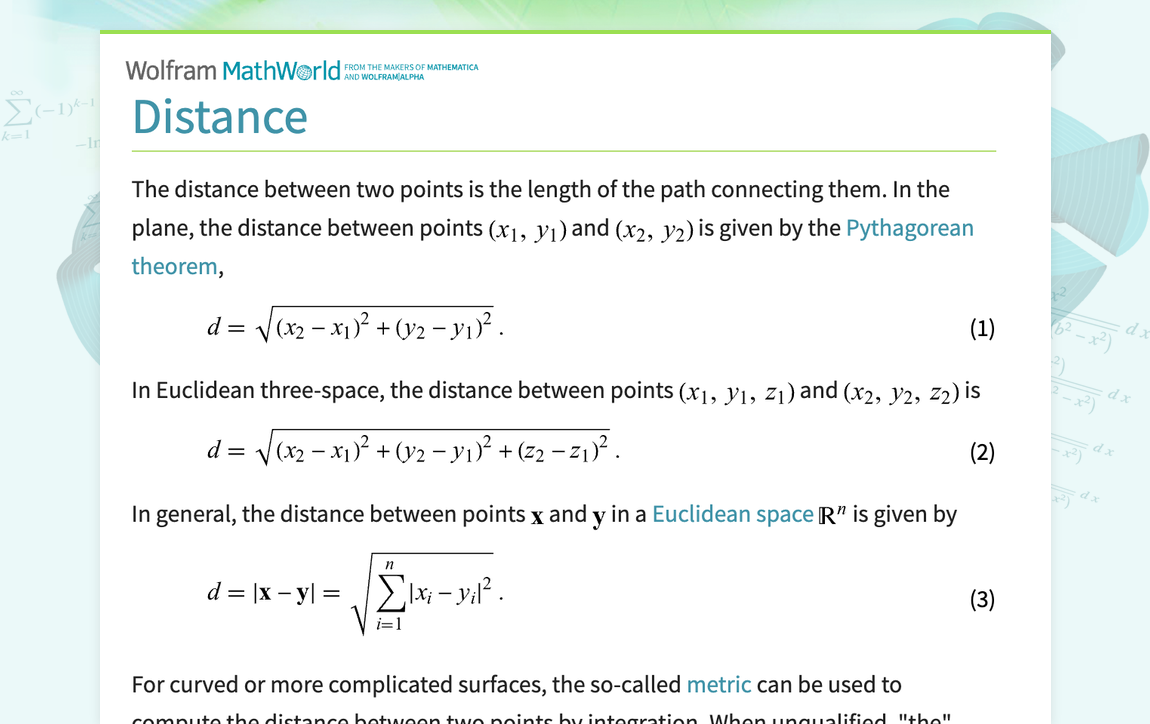 Distance -- from Wolfram MathWorld