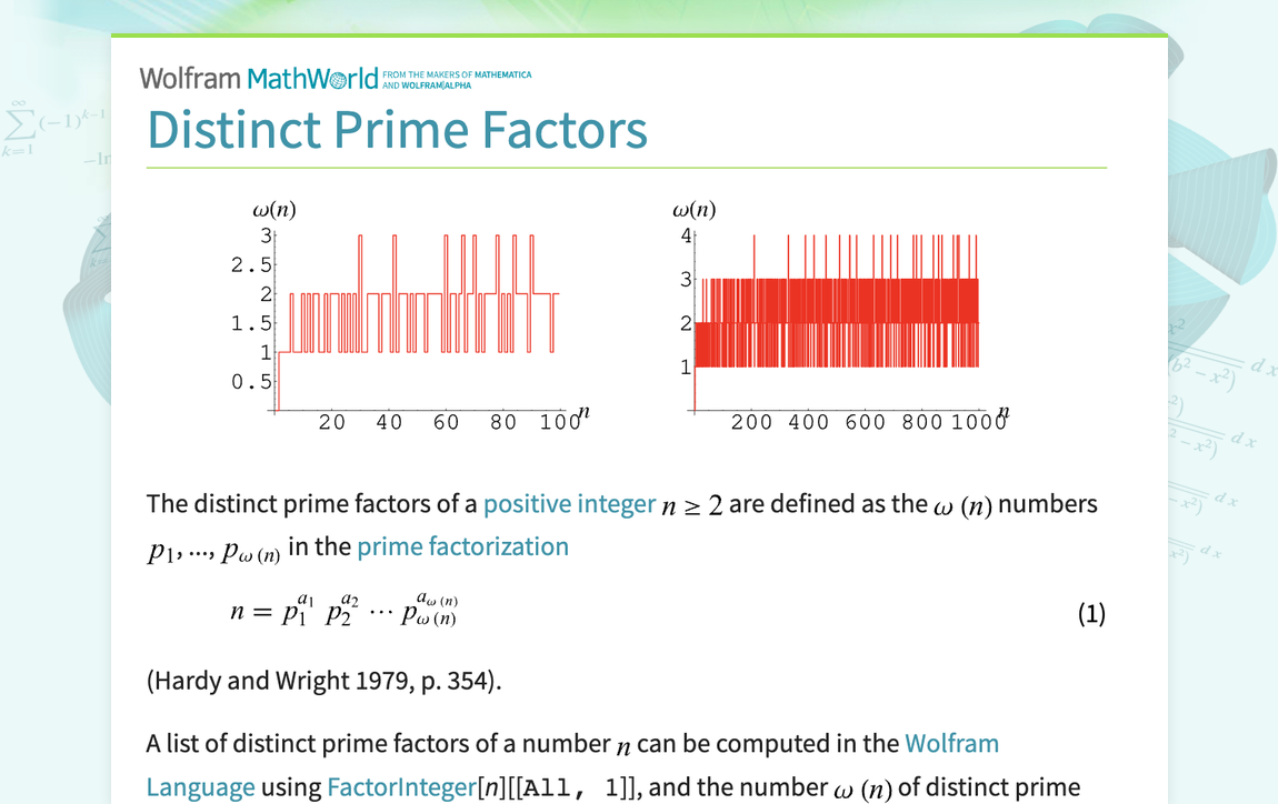 Distinct Prime Factors -- from Wolfram MathWorld