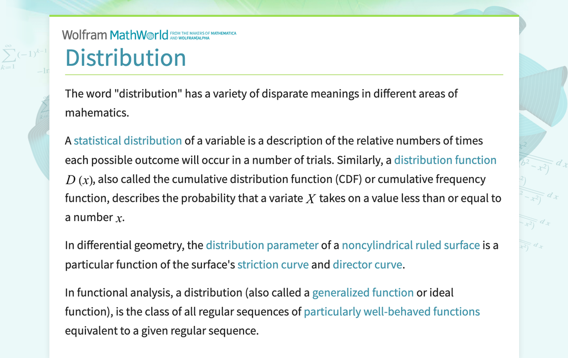 Distribution From Wolfram Mathworld