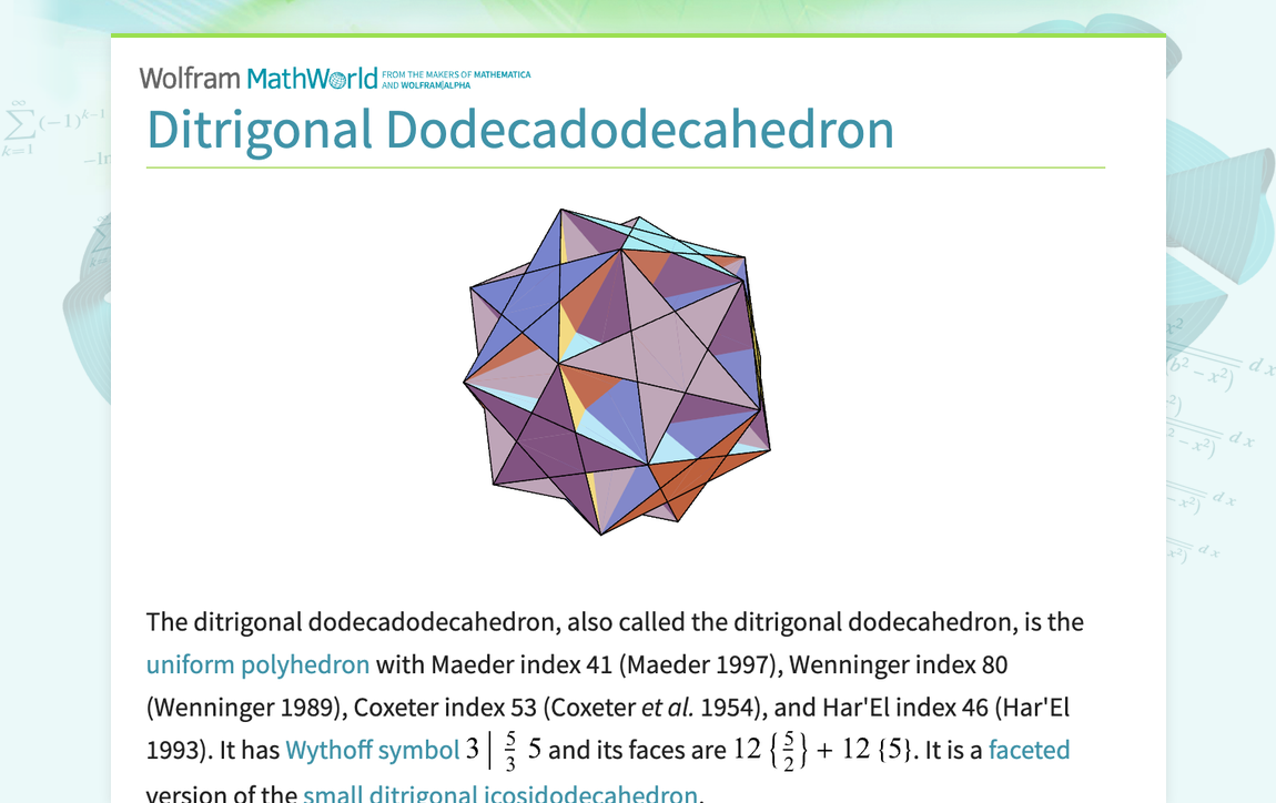 Ditrigonal Dodecadodecahedron -- from Wolfram MathWorld