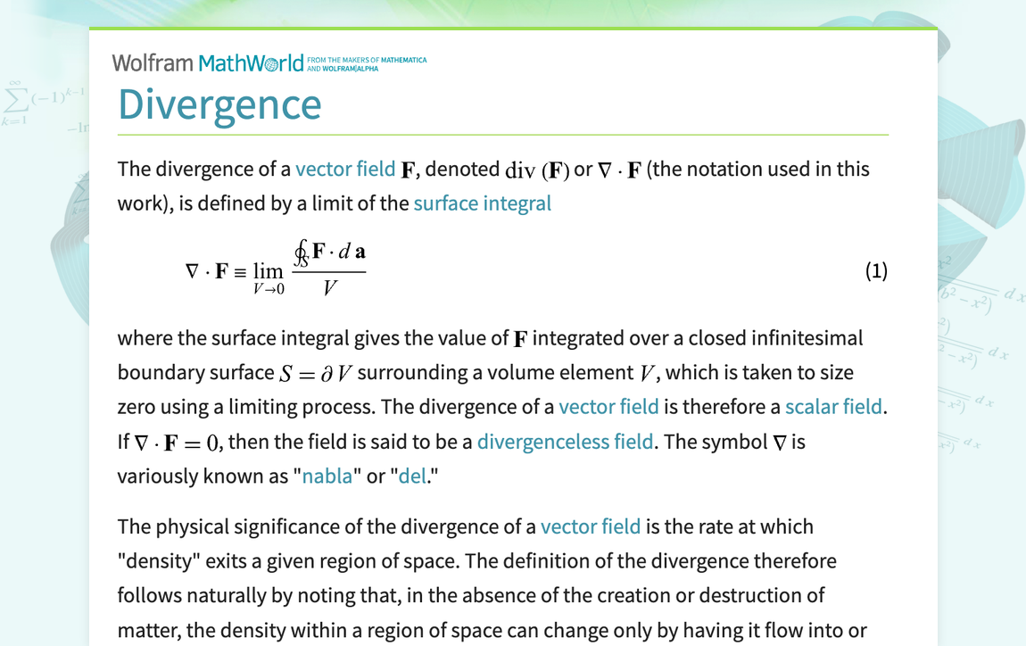 Divergence -- from Wolfram MathWorld Divergence -- from Wolfram MathWorld