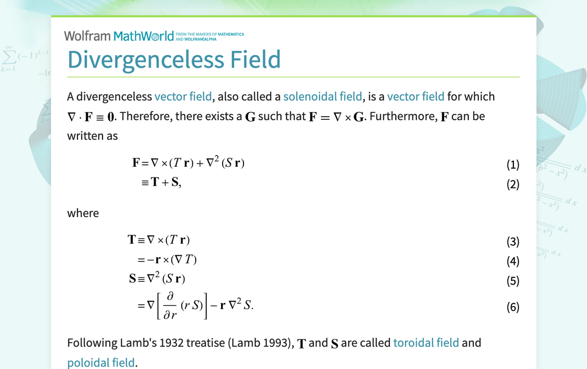 Divergenceless Field -- from Wolfram MathWorld