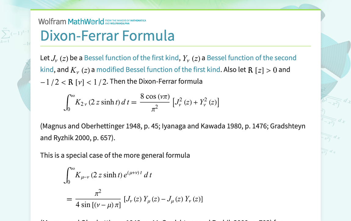 Dixon-Ferrar Formula -- from Wolfram MathWorld