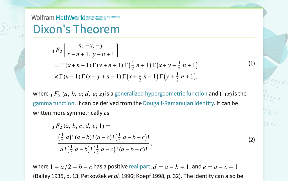 Dixon's Theorem -- from Wolfram MathWorld