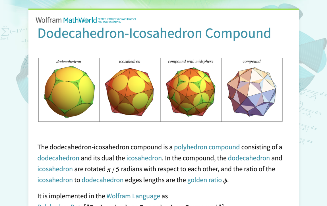 Dodecahedron-Icosahedron Compound -- from Wolfram MathWorld