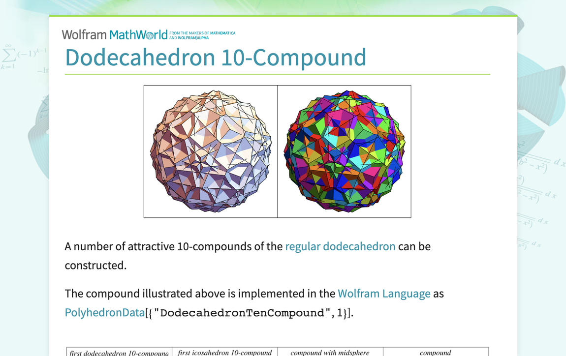 Dodecahedron 10-Compound -- from Wolfram MathWorld Dodecahedron 10-Compound -- from Wolfram MathWorld
