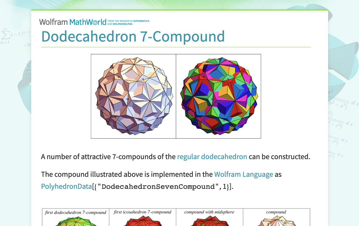 Dodecahedron 7-Compound -- from Wolfram MathWorld Dodecahedron 7-Compound -- from Wolfram MathWorld