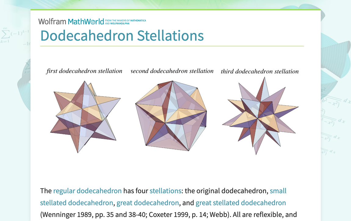 Dodecahedron Stellations -- from Wolfram MathWorld