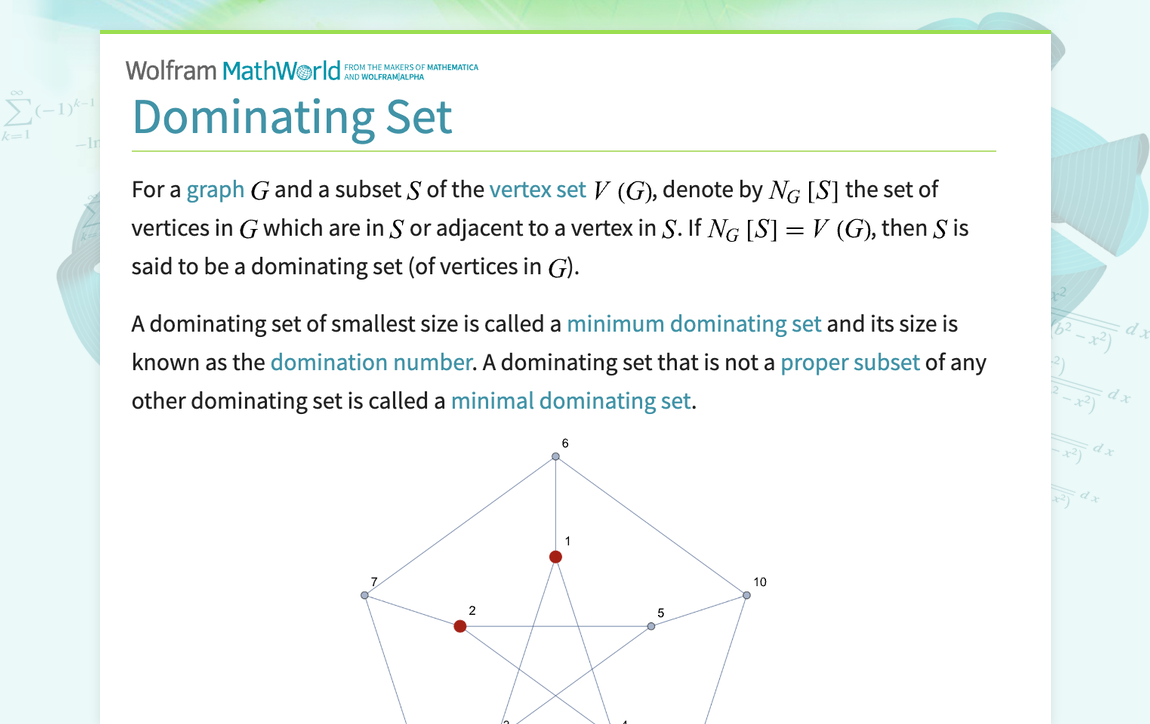 Dominating Set From Wolfram Mathworld