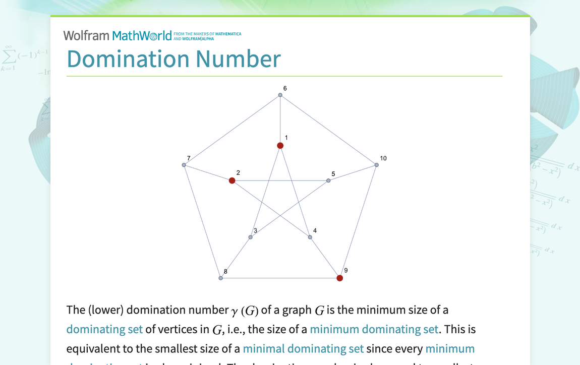 Domination Number -- from Wolfram MathWorld