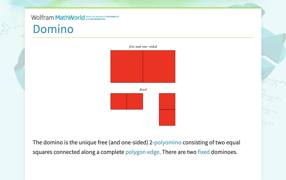 Domino -- from Wolfram MathWorld